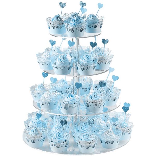 4 Tier Acrylic Cupcake Display Stand with LED Lights - Round • The ...