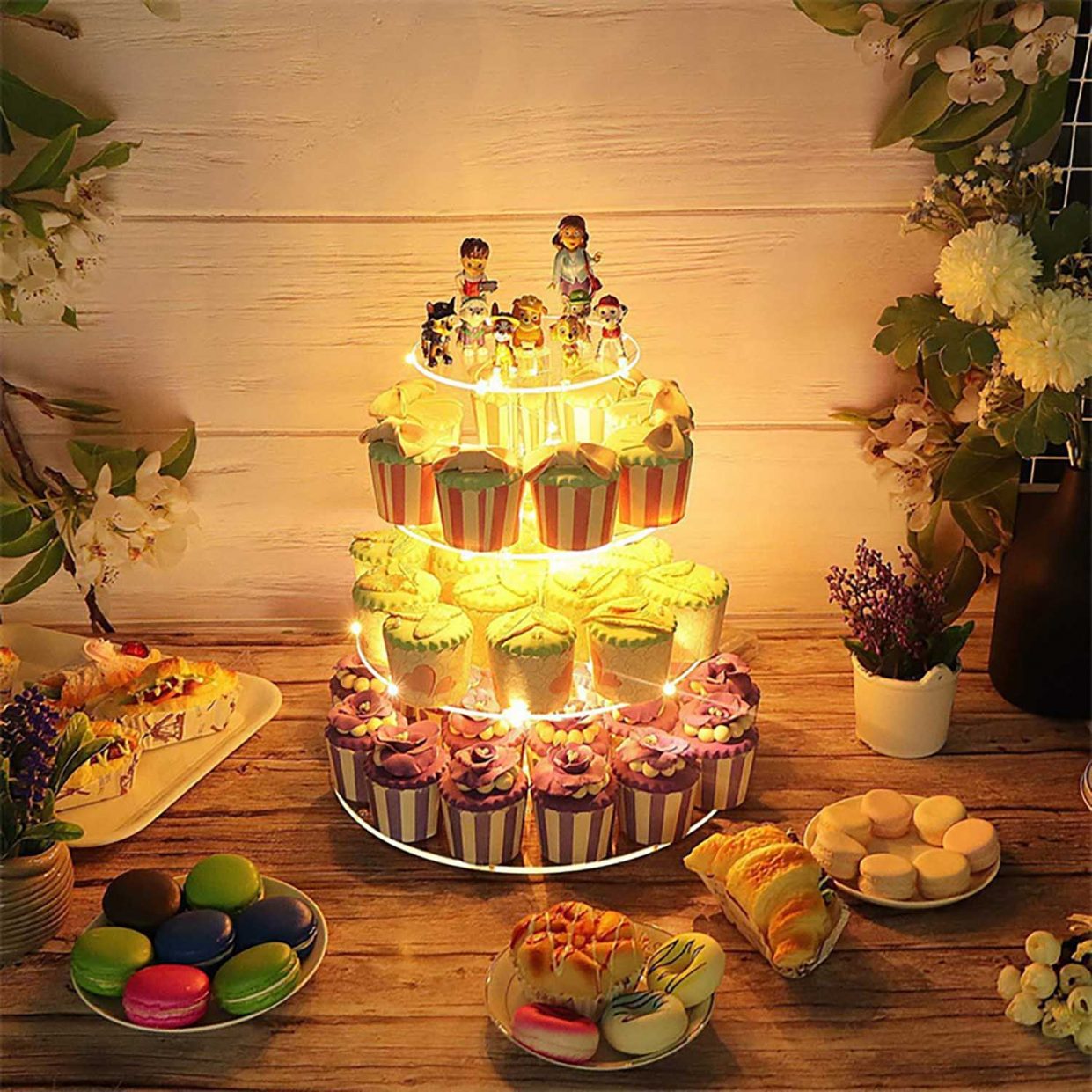 4 Tier Acrylic Cupcake Display Stand with LED Lights - Round • The ...